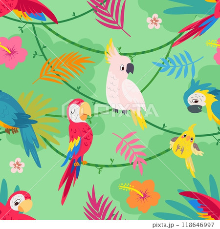 Cartoon parrot seamless pattern. Brazil birds,...のイラスト素材 [118646997 ...