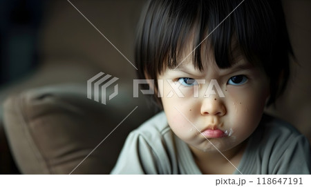 Memorable Portrait of a Grumpy Upset Asian Girl...のイラスト素材 [118647191 ...
