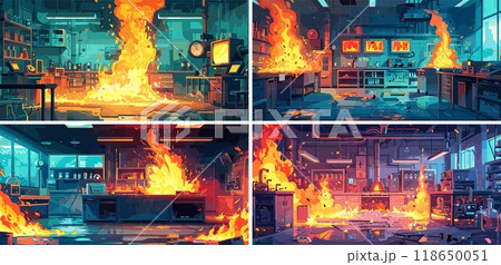 Experimental lab blaze accident mishap cartoon...のイラスト素材 [118650051 ...
