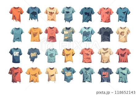 Torn dirty shirts cartoon vector set. Tops...のイラスト素材 [118652143] - PIXTA