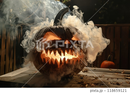 Jack-o-lantern with Faint Ghost Rising Out of...のイラスト素材 [118659121] - PIXTA