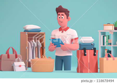 3D animated student checking a packing list,...のイラスト素材 [118678494] - PIXTA