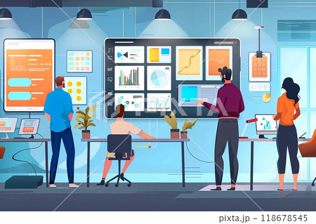 High-tech workspace with digital whiteboards,...のイラスト素材 [118678545] - PIXTA