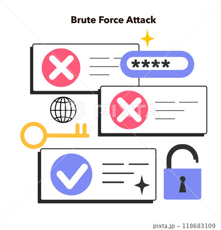 Brute force attack. Cyber attack methodology by...のイラスト素材 [118683109] - PIXTA