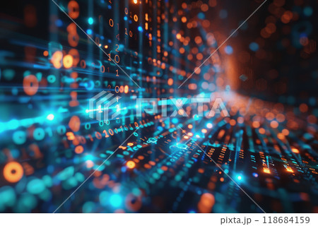 digital data stream background with binary code...のイラスト素材 [118684159] - PIXTA