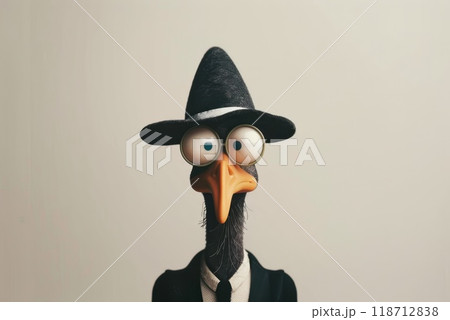 Strict cartoon character in black suit and hat...のイラスト素材 [118712838 ...