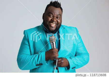 A cheerful male singer in a blue suit sings...のイラスト素材 [118713606] - PIXTA