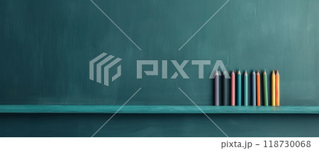Colorful chalk on a chalkboard ledge close up,...のイラスト素材 [118730068 ...
