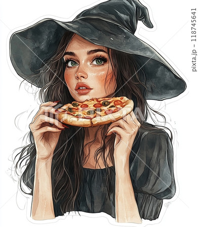 Young beautiful hungry witch holding small...のイラスト素材 [118745641] - PIXTA