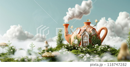 Fantasy teapot house with smoke chimney in...のイラスト素材 [118747282] - PIXTA