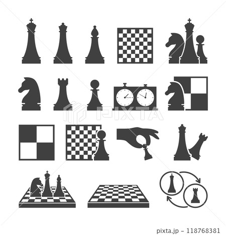 Chess game black icons on white background....のイラスト素材 [118768381] - PIXTA