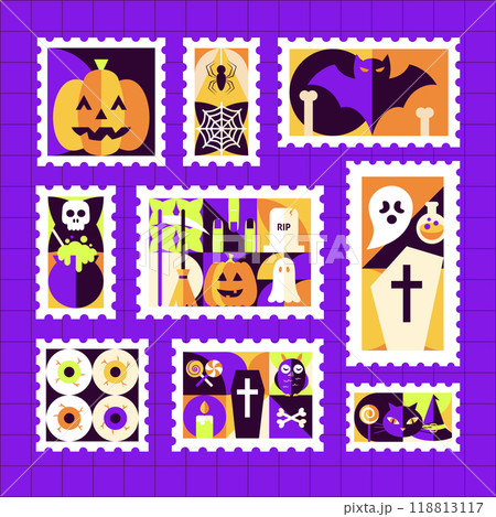 Halloween Postal Stamps Setのイラスト素材 [118813117] - PIXTA