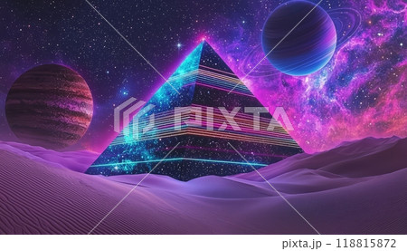 A Cosmic Pyramid in a Vibrant Galactic...のイラスト素材 [118815872] - PIXTA