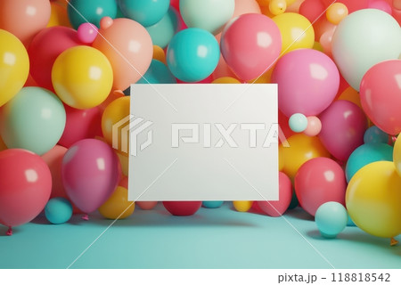 A sign hangs from a string of balloonsのイラスト素材 [118818542] - PIXTA