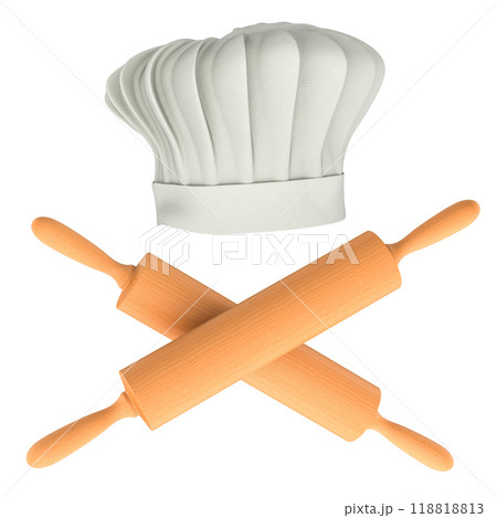 Chef hat with crossed of kitchen rolling pins,...のイラスト素材 [118818813 ...