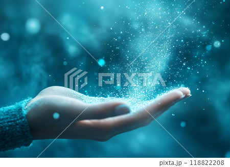 Hand pouring sparkling particles in a misty...のイラスト素材 [118822208] - PIXTA