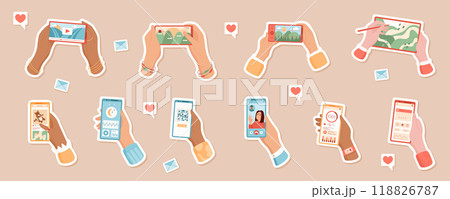User holds smartphone in hand sticker set,...のイラスト素材 [118826787] - PIXTA