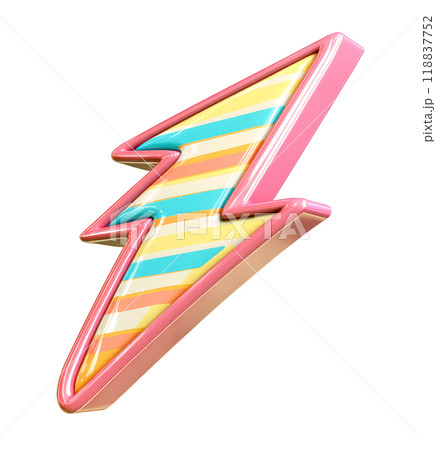 A colorful lightning bolt with diagonal stripes...のイラスト素材 [118837752 ...
