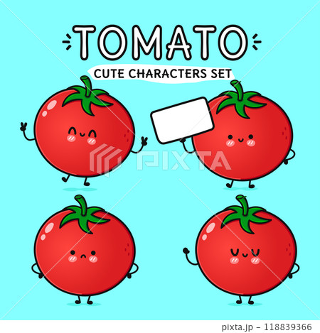 Funny cute happy Tomato characters bundle set....のイラスト素材 [118839366 ...
