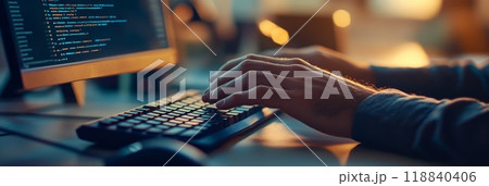 Hands typing code on a desktop keyboard with...のイラスト素材 [118840406] - PIXTA