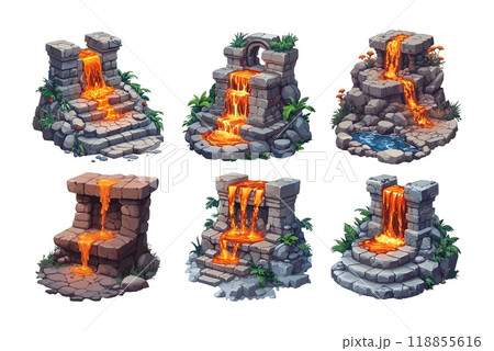 Rock stone altar lava dripping isometry vector...のイラスト素材 [118855616 ...