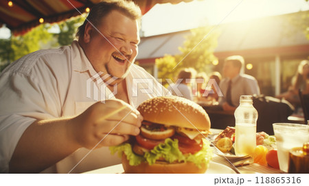 A very large man with a burger.のイラスト素材 [118865316] - PIXTA