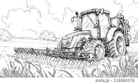 Agricultural Sprayer Tractor in Wheat Field...のイラスト素材 [118868376] - PIXTA