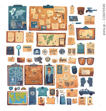 Detective board cartoon vector set. Gloves...のイラスト素材 [118870506] - PIXTA