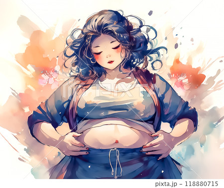 体形をを気にする、悩む太った女性のイメージ素材のイラスト素材 [118880715] - PIXTA