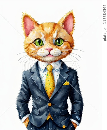 A cartoon cat is dressed in formal wear with a...のイラスト素材 [118884562 ...