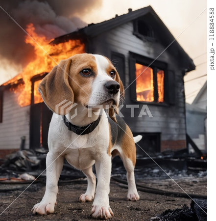Image of dog and fire, Beagle, a breed of dog,...のイラスト素材 [118884588 ...