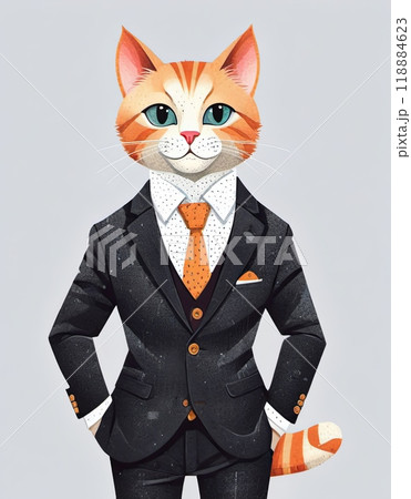 A cartoon cat is dressed in formal wear with a...のイラスト素材 [118884623 ...