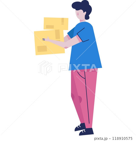 Parcel delivery icon vector man courier carry boxのイラスト素材 [118910575 ...