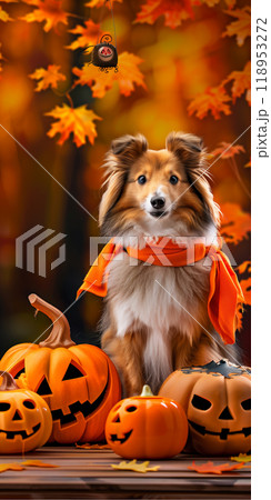 Halloween cute Shetland Sheepdog Sheltie Collie...のイラスト素材 [118953272 ...
