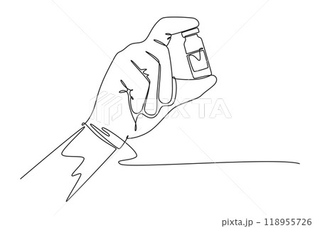 Single one line drawing of doctor hand holding...のイラスト素材 [118955726 ...