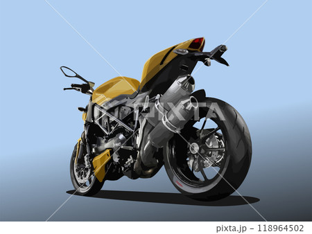 Sleek yellow sports motorcycle on cool blue...のイラスト素材 [118964502] - PIXTA