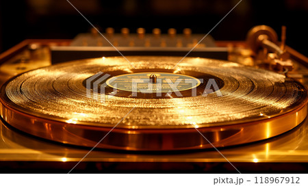 Golden vintage vinyl record on turntable during...のイラスト素材 [118967912 ...