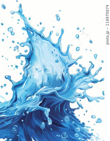 A vivid splash of blue water rises dramatically...のイラスト素材 [118970874 ...