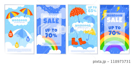 Rain monsoon. Rainy season. Offer day poster....のイラスト素材 [118973731] - PIXTA