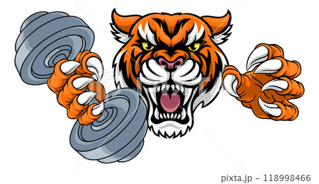 Tiger Weight Lifting Dumbbell Gym Animal Mascotのイラスト素材 [118998466] - PIXTA