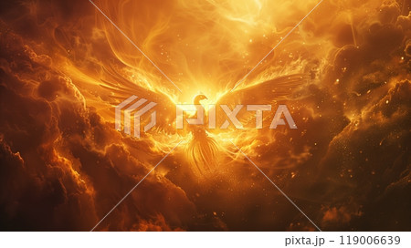 A phoenix rising from ashes symbolizes rebirth,...のイラスト素材 [119006639 ...