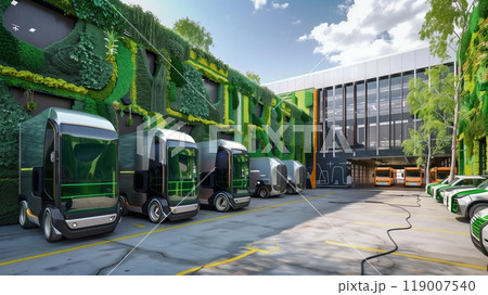 The eco-friendly logistics hub has green walls,...のイラスト素材 [119007540] - PIXTA