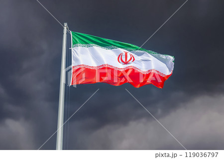 Flag of Iran waving in the wind against the...の写真素材 [119036797] - PIXTA