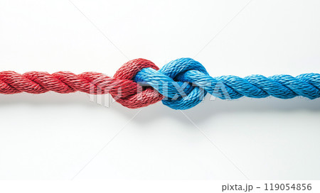 Red and blue ropes tied together in a knot,...のイラスト素材 [119054856] - PIXTA