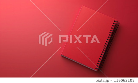 a red notebook mockup on a red background with...のイラスト素材 [119062105 ...