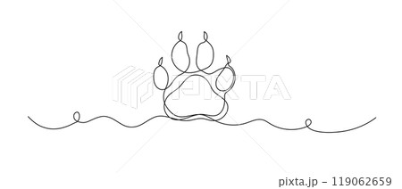 Dog or wolf paw one continuous line...のイラスト素材 [119062659] - PIXTA