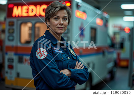 Paramedic posing with ambulance.のイラスト素材 [119080050] - PIXTA