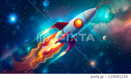 Playful Rocket Zooming Through A Starry Space...のイラスト素材 [119091234] - PIXTA