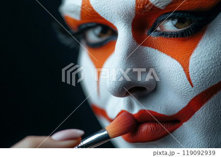 Artistic clown makeup application with orange...のイラスト素材 [119092939] - PIXTA