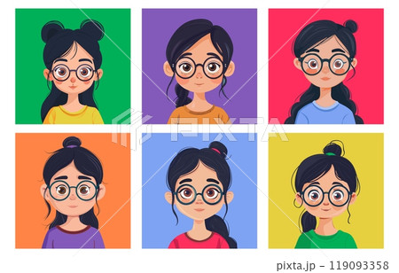 School girl portraits. Cute schoolgirl avatars,...のイラスト素材 [119093358 ...
